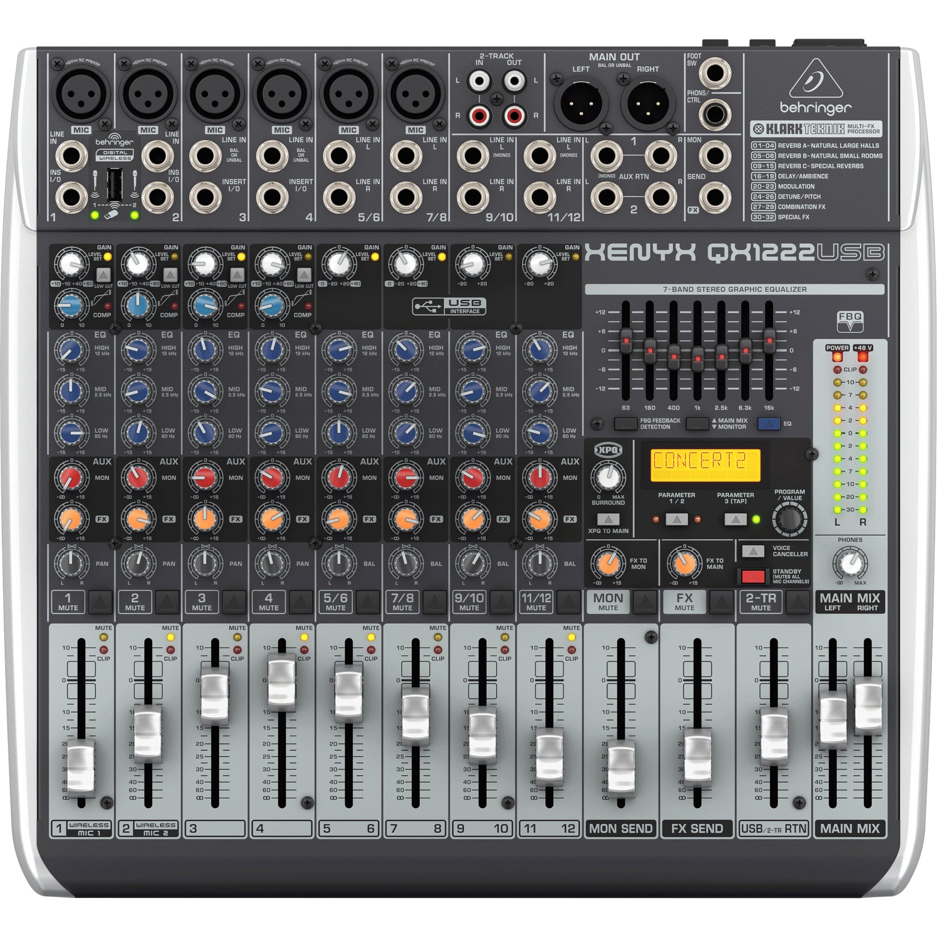 Behringer Xenyx QX1222USB Premium 16-Input Mixer with USB and Effects ...
